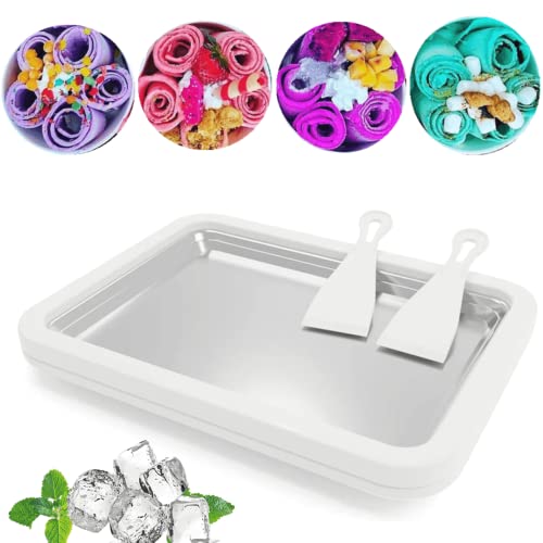 Ice Cream Maker, Rolled Ice Cream Maker, Food Grade Stainless Steel Tray Type Instant Ice Cream Roll Maker For Family, DIY Making Soft Serve Ice Cream Machine, Frozen Yogurt, Ice Cream (white) (White)