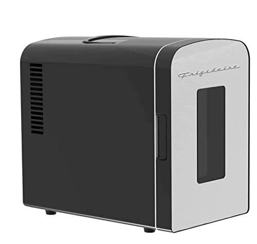 Frigidaire Portable 9-Can Mini Cooler Fridge, 5L, Brushed Stainless Rugged, Window, EFMIS189-SS, Clear Door, Glass