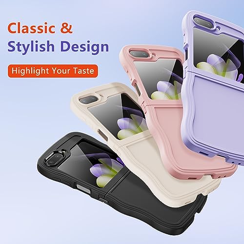 Haeuorey for Samsung Galaxy Z Flip 5 Case Wave, Curly Frame Design for Women Girls, Cute Wavy Solid Color Aesthetic Phone Case Soft Flexible TPU Shockproof Full-Body Protective Case Cover (White)