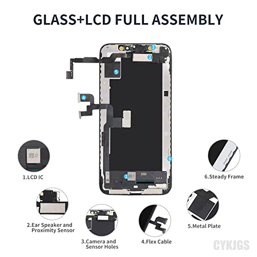 for iPhone XS Screen Replacement 5.8” With Ear Speaker and Proximity Sensor, 3D Touch LCD Display Digitizer Full Assembly with Front Earpiece Fix Tools Glass, Repair Kit for A1920, A2097, A2098, A2100