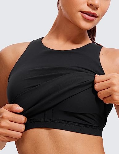 CRZ YOGA Butterluxe Womens Racerback High Neck Tank Top - with Built in Bra Workout Padded Yoga Athletic Camisole Black Small