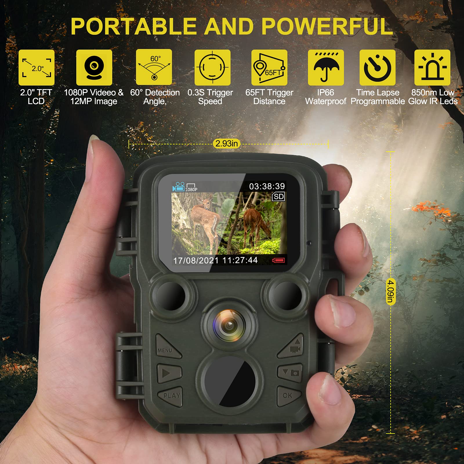 ArzzuNiu Mini Trail Camera Night Vision 12MP 1080P Game Camera with Night Vision Motion Activated Waterproof for Wildlife Monitoring
