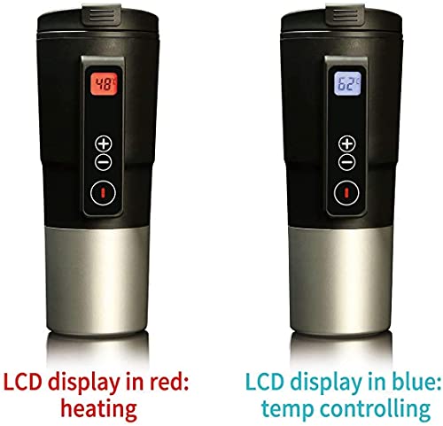 Smart Temperature Control Travel Coffee Mug GEEZO Electric Heated Travel Mug 12V Stainless Steel Tumbler Smart Heating Car Cup Keep Milk Warm LCD Display Easily Washing Safe for use