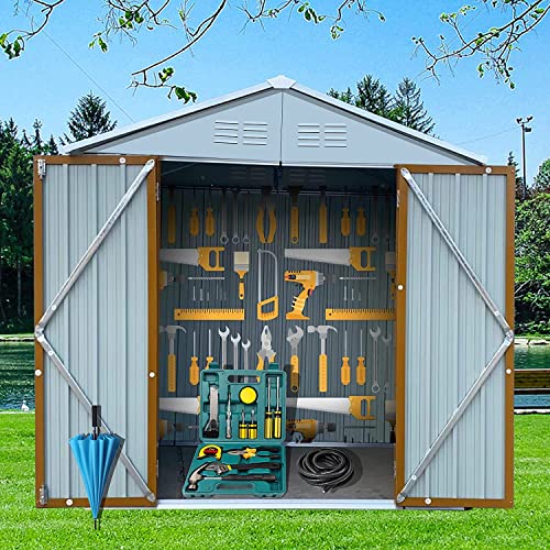 EMKK 4FTx6FT Storage Sheds Outdoor, Utility Steel Tool Sheds for Garden Backyard Lawn, Large Patio House Building with Lockable Door