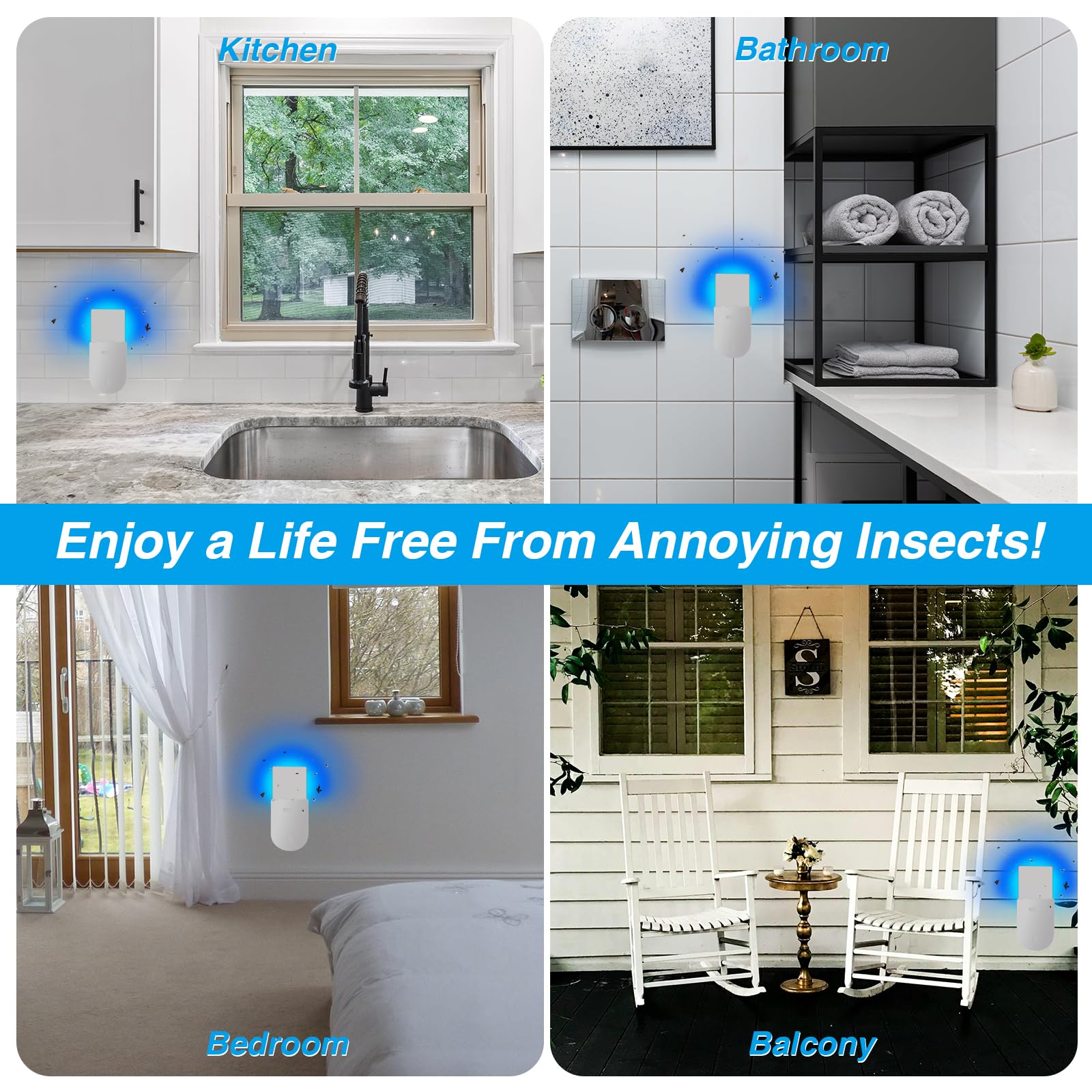 Flying Insect Trap - Indoor Fly Trap,4 PCS Highly Effective UV Blueish-Purple Light,Flying Insect Trap with Sticky Pads,for Flies, Fruit Flies, Moths, Gnats, and Other Flying Insects (4 pcs)