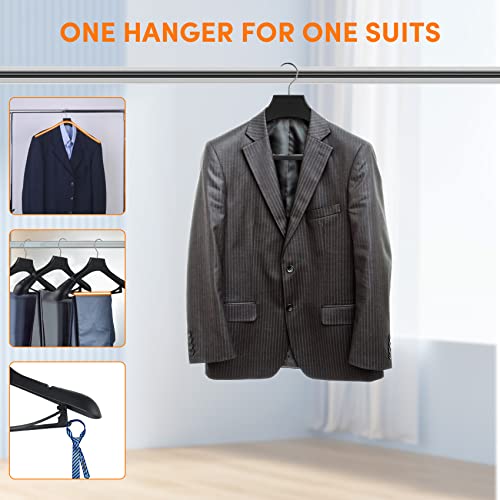 DEDU Plastic Extra Wide Shoulder Suit Hangers for Men 20 Pack Width 17.3", Black Sweater Hangers no Shoulder Bump Non Slip for Thick Sweaters, Clothes Hangers with Pants Bar 360° Swivel Metal Hook