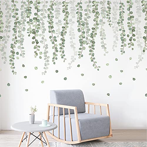 Prabahdak Eucalyptus Wall Stickers Green Leaves Vine Wall Decals Stickers Removable Peel and Stick Wall Art Decor for Sofa Background Living Office Room Baby Bedroom Kitchen Nursery Room Decorations