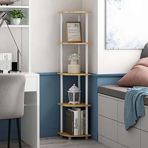 Furinno Turn-N-Tube 5 Tier Corner Display Rack Multipurpose Shelving Unit, 1-Pack, Beech/White