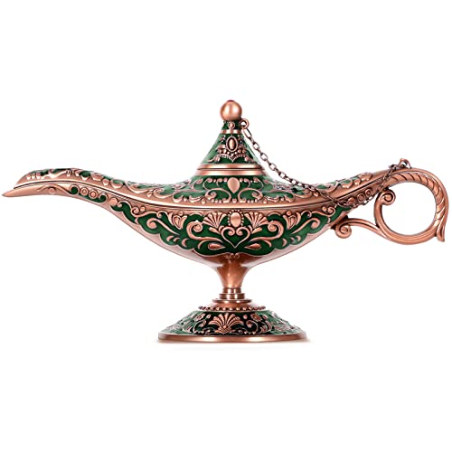 Gusnilo Vintage Aladdin Lamp Genie Lamp Aladdin Magic Lamp Moroccan Decor Red Copper,Home Decoration Party Decoration Classic Arabian Props for Party/Birthday (Green)
