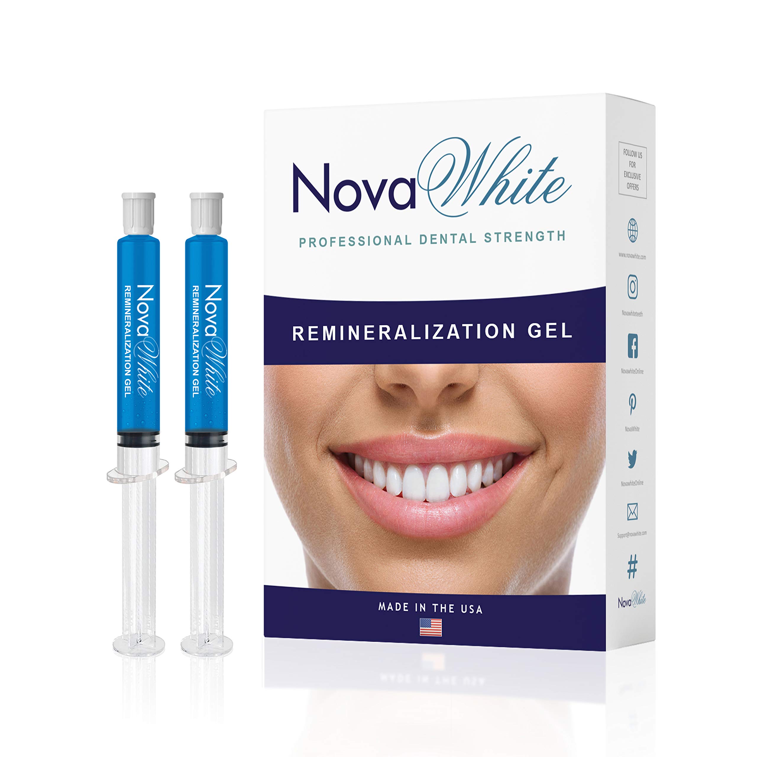 NovaWhite Remineralization Gel β (2) Extra Large Syringes, 2 Mouth Trays, Reduces Teeth Sensitivity, Strengthens Tooth Enamel, Sensitivity Treatment, Remineralizing & Desensitizing Sensitive Teeth