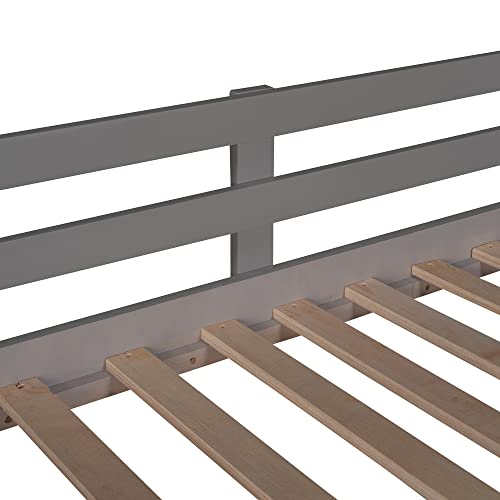 LostCat Twin Size Loft Bed with Slide, House Shaped Solid Pine Wood Bed Frame with Safety Guardrail & Ladder, No Box Spring Needed, Save Space Design for Kids, Teens, Girls, Boys, Grey