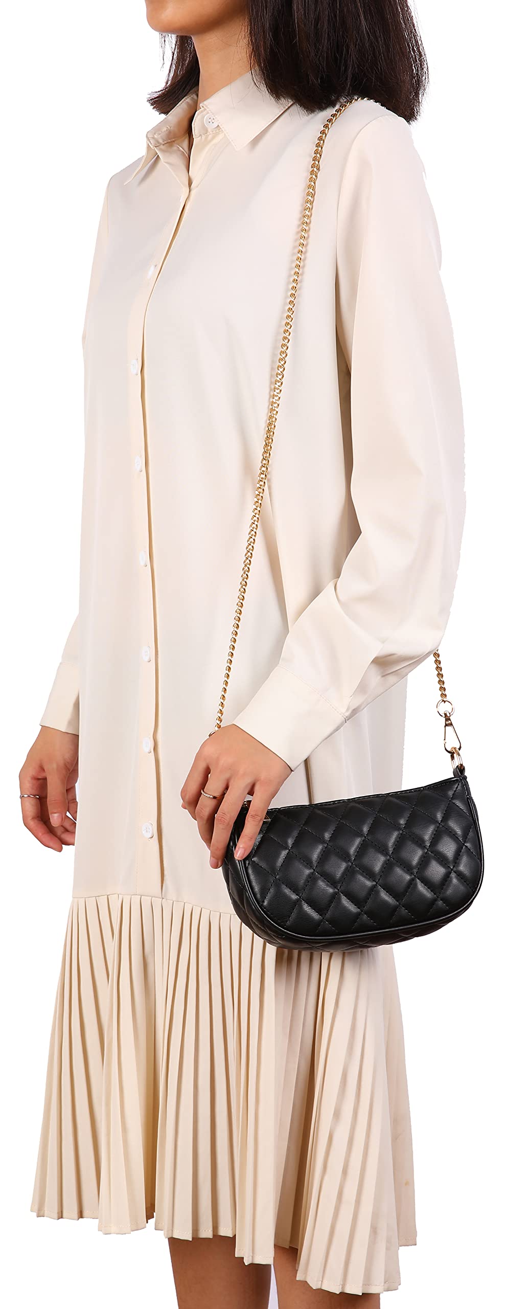 lola mae Classic Clutch Shoulder Purse Underarm small Handbag for Women Simple Chain Strap Crossbody Bag with Zipper Closure (Black- Quilted 720)