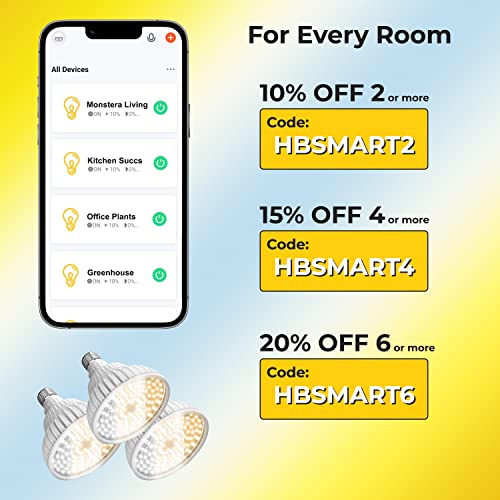 HAUS BRIGHT Smart LED Grow Light Bulb - Dimmable Warm, Cool & Daylight | Schedule & Timer | Full Spectrum Grow Lights Indoor Plants | Grow Lamp | E26/27 | 20W with 288 PPFD