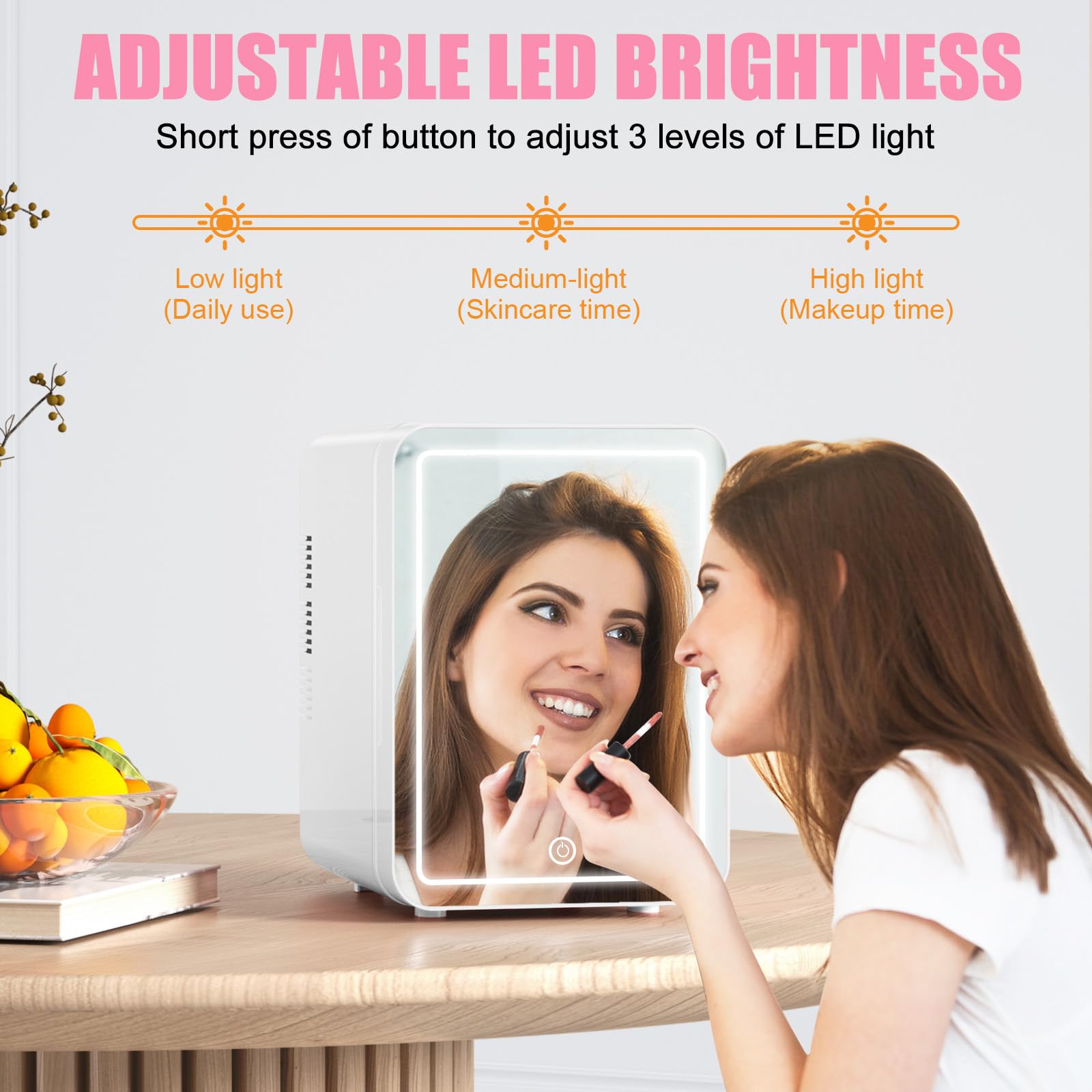 YDHZ Mini Fridge for Bedroom, Small Refrigerator Skincare Fridge With Dimmable LED Light Mirror 4L Makeup Mini Fridge Cooler & Warmer Compact Refrigerator for Cosmetics Drinks Mini Skin Care Fridge