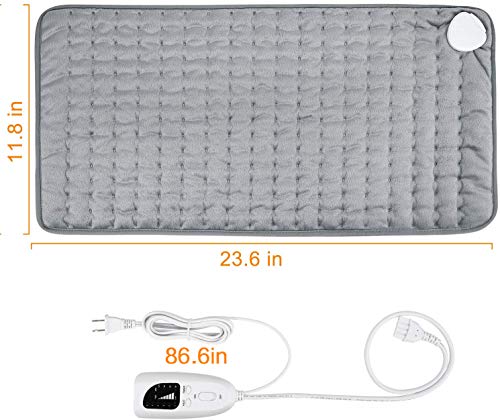 Heating Pad - Electric Heating Pads - Hot Heated Pad for Back Pain Muscle Pain Relieve - Dry & Moist Heat Option - Auto Shut Off Function (Light Gray, 12''×24'')