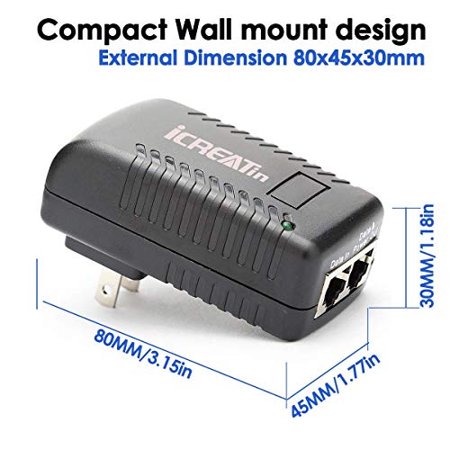 iCreatin Wall Plug POE Injector with 48v Power Supply 802.3af for Most Cisco/Polycom/Aastra Phones and More