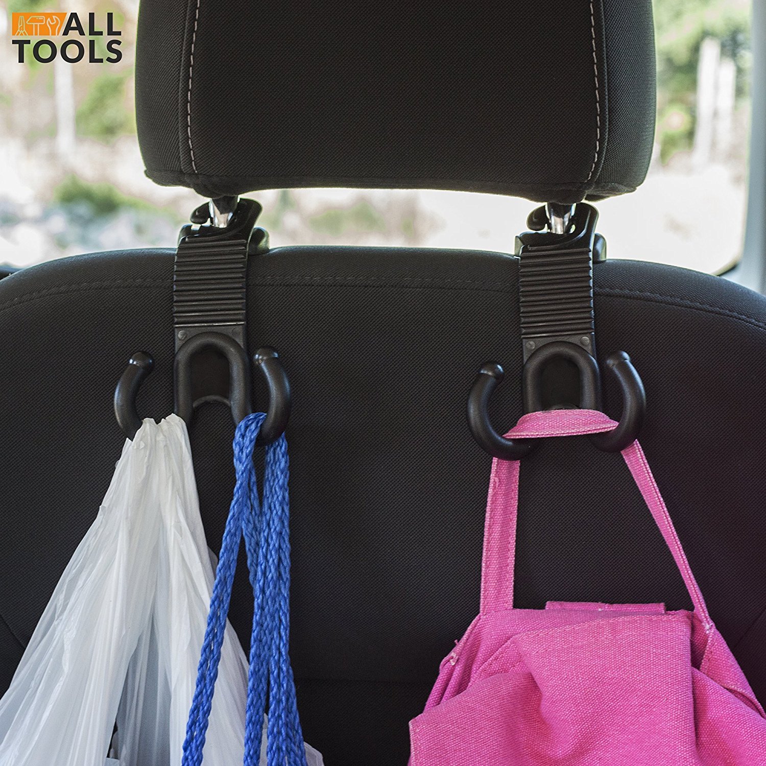 ALLTOOLS Car SUV Seat Headrest Hooks Back Hanger Holder Hang Purse Grocery Bag Handbag Cloth Coat Universal Vehicle Storage Organizer Gadget Car Accessories for Mom Women Men