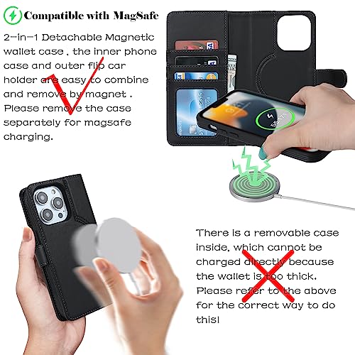 Havaya for iPhone 13 pro max case Wallet,for iPhone 12 pro max case Wallet magsafe Compatible,for iPhone 13 pro max Wallet case with Card Holder,Magnetic Detachable Phone case-Black
