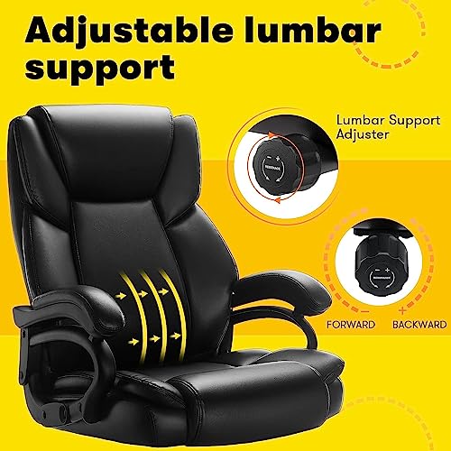 OFIKA Big and Tall Office Chair,400LBS Capacity Heavy Duty Office Chair for Heavy People, High Back PU Leather Executive Desk Chair with Wide Seat (Black)