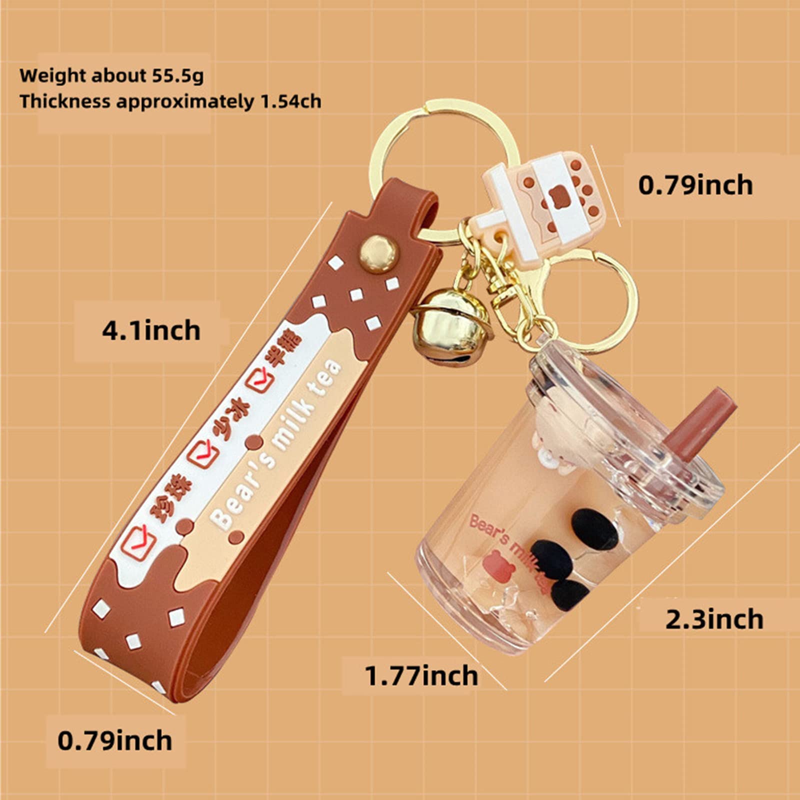 BAROTI Creative Cute Liquid Keychain Milk Tea Cup Floating Bear Keychain Quicksand Key Ring Bag Charm for Car Keys, Backpack Accessories,Decoration Gift for Women Men Boys Girls…