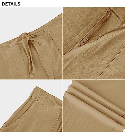 Enjoybuy Men Linen Drawstring Pants Beach Golf Elastic Waist Spring Long Casual Loose Summer Yoga Cotton Jogger Trousers 1