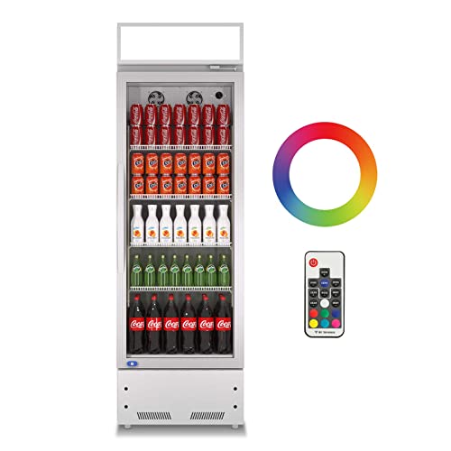 KICHKING 10.9 Cu.ft Merchandiser Refrigerator, 35~46β, 23.6" W Glass Door Upright Display Refrigerator, Light Box Beverage Cooler, LED Lighting, Drink Fridge-Silver, for Restaurant Grocery Stores