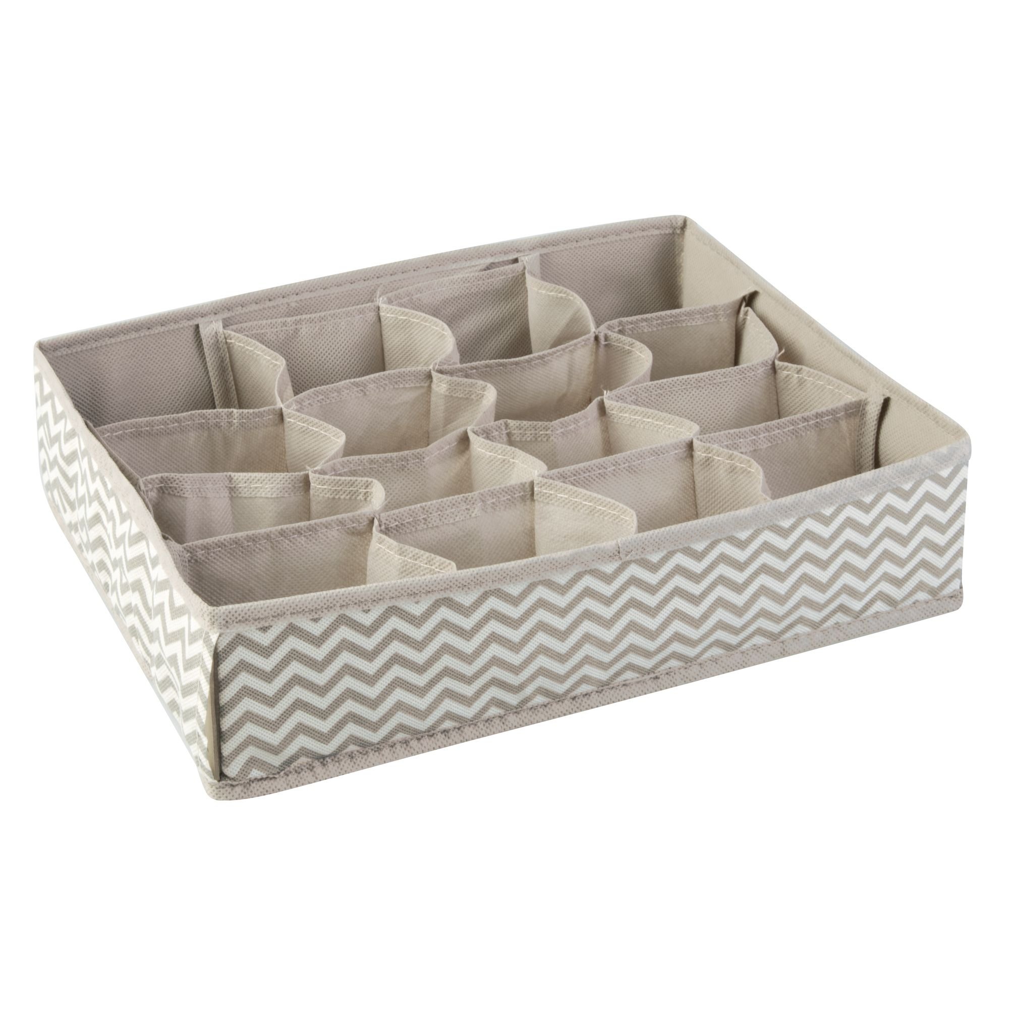 iDesign Chevron Fabric Closet and Dresser Drawer Storage Organizer, for Underwear, Socks, Bras, Tights, Leggings, 16 Compartments, Taupe and Natural