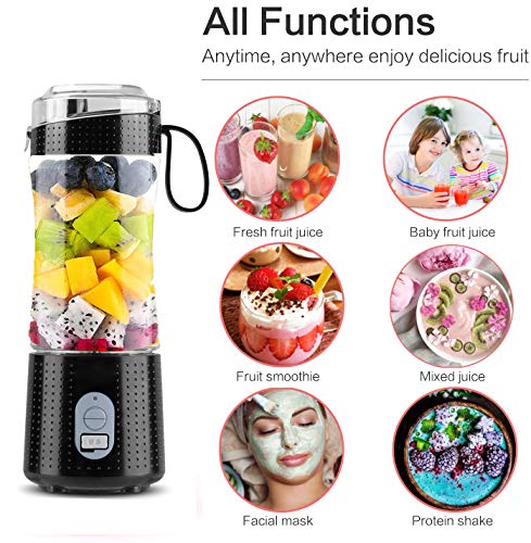 Handzee Portable Mini Blender - 13Oz USB Rechargeable Personal Size Blender | 6 Blades BPA-Free Plastic Cup Juicer For Shakes and Smoothies | Small Blender For Home Sports Outdoors Travel Blender