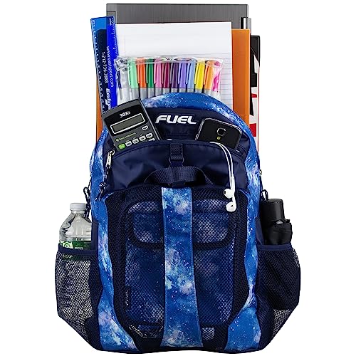 FUEL Backpack with Lunch Box Combo β 18β Two Compartment Water Resistant Durable Adjustable Straps with Side Water Bottle Pockets 2 in 1 Set - Light Blue Galaxy