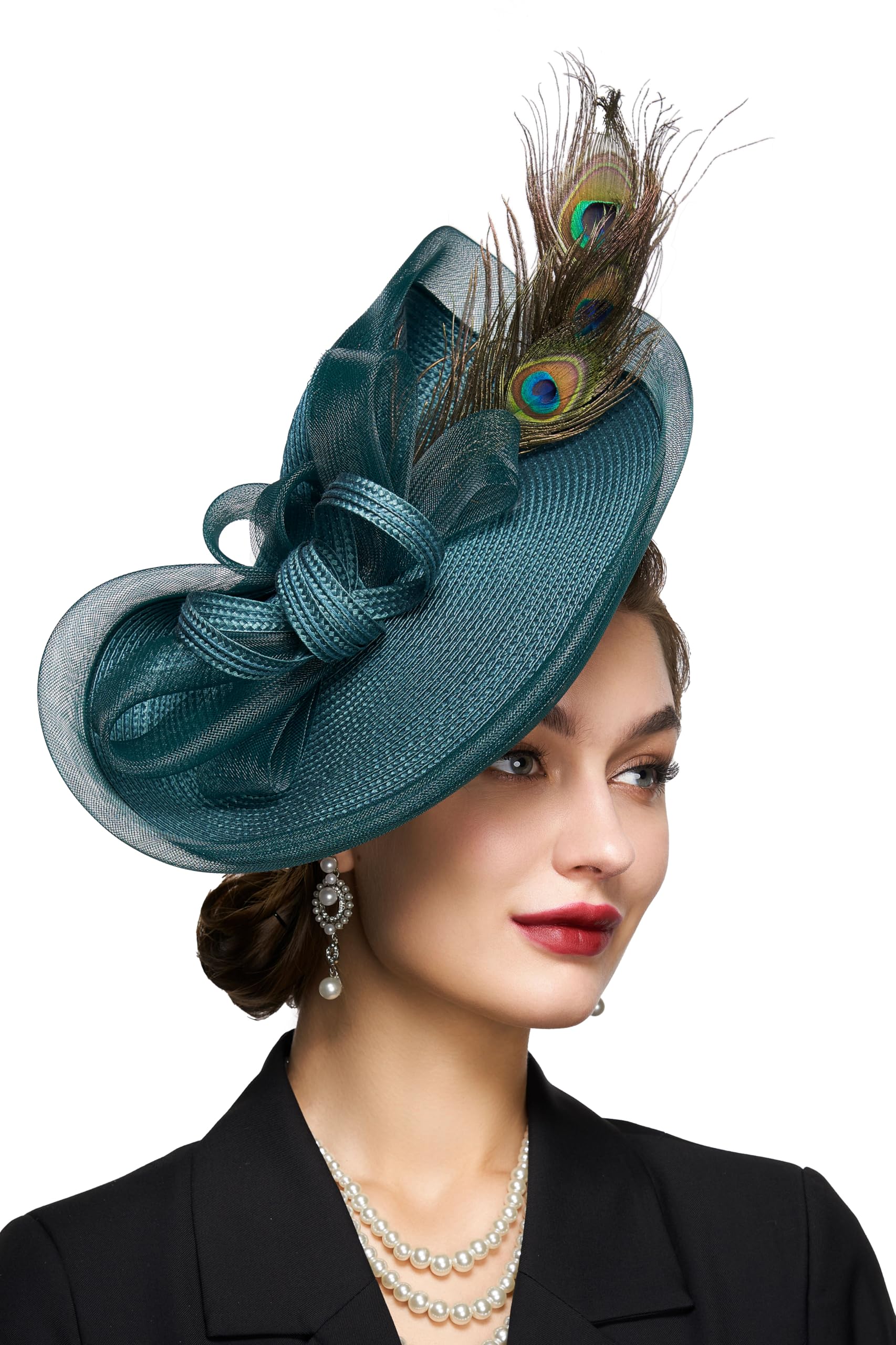 BABEYOND Derby Hats for Women - Peacock Feather Tea Party Fascinator Kentucky Hat Straw Derby Hat for Cocktail Wedding