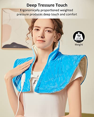 Heating Pad, Weighted Heating Pad for Neck and Shoulder Pain Relief, 2.7lb Electric Heated Neck Shoulder Wrap for Deep Pressure Heat Therapy, 8 Heat Settings, 12 Auto-Off with Countdown