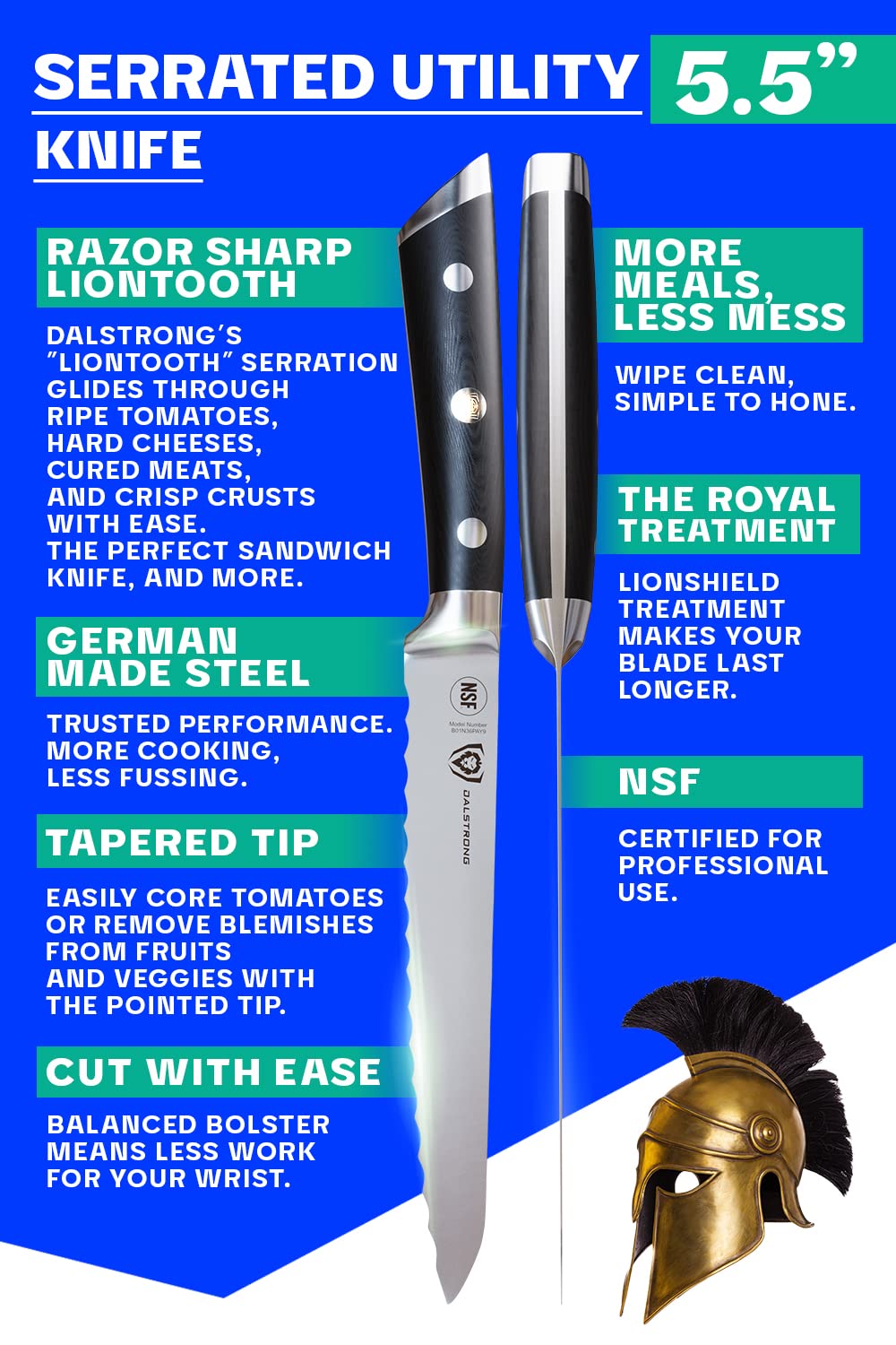Dalstrong Serrated Utility Knife - 5.5 inch - Gladiator Series Elite - Forged High Carbon German Steel - Kitchen Knife Gift - Serrated Knife Blade - Sheath Included - NSF Certified