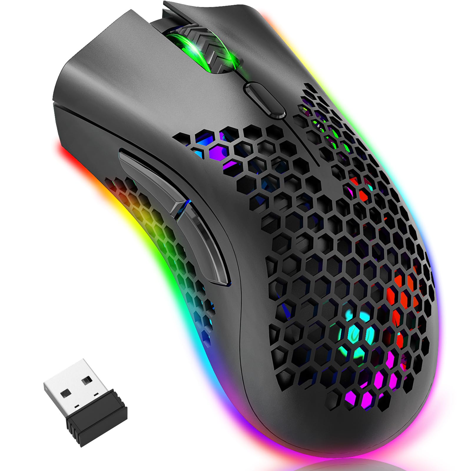 HETOETF Wireless Gaming Mouse,Double Mode 2.4G/Bluetooth Mouse Gaming,Honeycomb Shell,Adjustable DPI,RGB Backlit,Rechargeable Computer Mouse for Laptop,PC,Mac