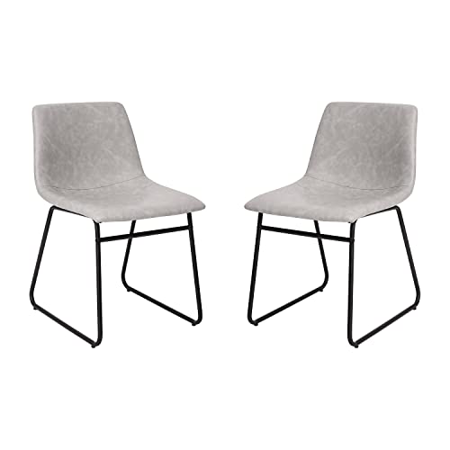 Flash Furniture Butler 18 Inch Commercial Grade LeatherSoft Dining Table Height Chair, Mid-Back Black Sled Base with Light Gray LeatherSoft Upholstery, Set of 2