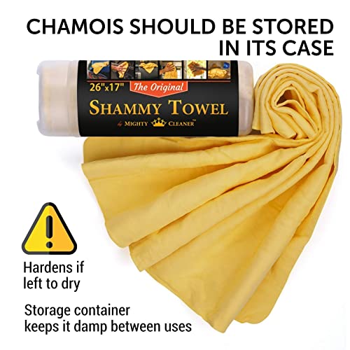 Premium Chamois Cloth for Car Drying - 26βx17β - Super Absorbent Reusable Shammy Towel for Car + Storage Tube - Scratch-Free Car Shammy Towel