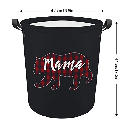 Mama Bear Plaid Foldable Laundry Basket Waterproof Hamper Storage Bin Bag with Handle 16.5"x 16.5"x 17"