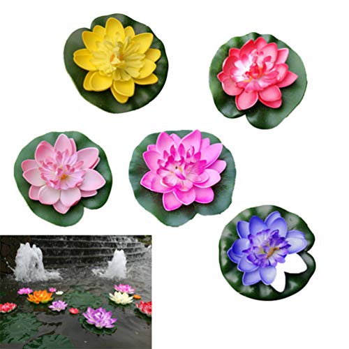 ifundom 5Pcs Lily Pads for Ponds, Artificial Lotus- Water Lily Pads Leaves & Floating Foam Lotuses for Garden Fish Pond Aquarium Pool Wedding Decor