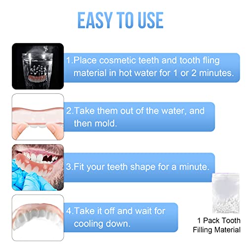 Fake Teeth,2PCS Dentures Cosmetic Teeth for Upper and Lower Jaw,Natural Shade and Comfortable Fit,Veneer Dentures for Women and Men-A03