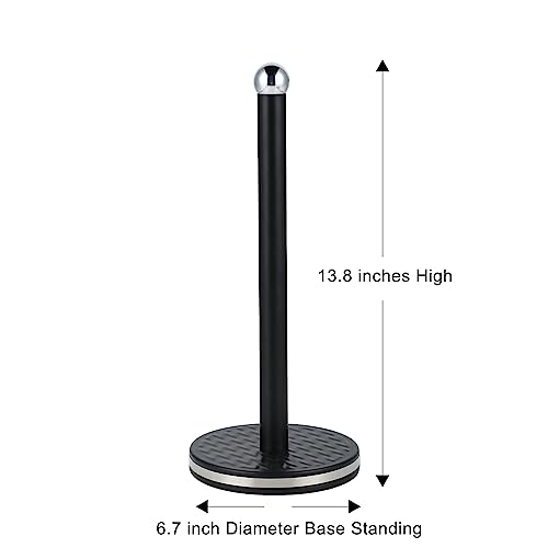 Dxlac 2 Pack Standing Paper Towel Holder, Black Kitchen Countertop Stand for Standard and Large Size Rolls - Ideal for Bathroom and Kitchen Organization and Storage