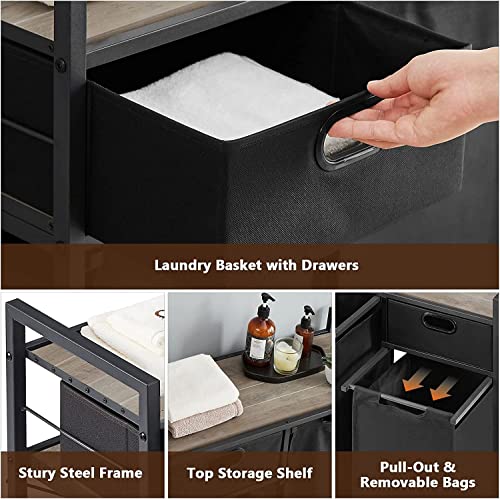 CUANBOZAM Laundry Hamper Cart, 130L Laundry Basket Laundry Sorter 2 Section, Removable Laundry Bags, Pull-Out Laundry Sorter, Metal Frame, Clothes Hamper for Bathroom, Dorm, Laundry Room
