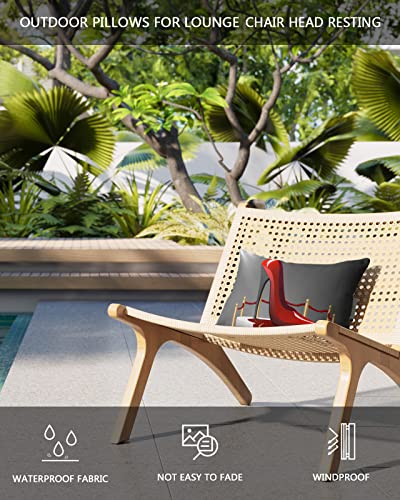 Houseall Outdoor Lumbar Pillows with Insert, Modern Red High Heel Shoes Ombre Gray Texture Waterproof Patio Pillows Adjustable Strap Head Resting Pillows for Chair Couch Office, 2PCS