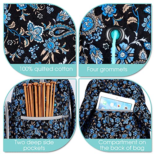 Hanfetch Yarn Storage Organizer Knitting Bag Backpack Large Size with Grommets Portable Crochet Bag Yarn Keeper for Yarn Skeins, Crochet Hooks, Knitting Needles and Other Accessories (Paisley)