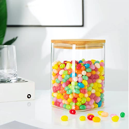 Diamond Star Airtight Glass Jar with Bamboo Wood Lid Kitchen Food CanistersĀ Glass Storage Container for Pantry(Square(4" X 5.7"))