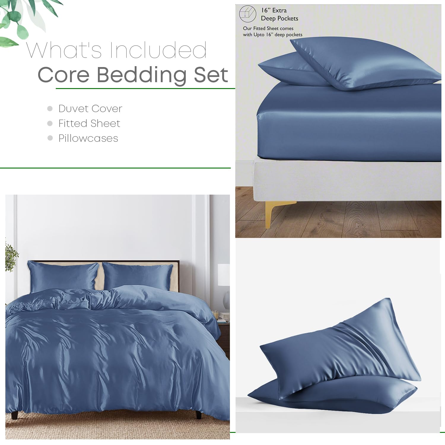 Linenwalas Tencel Lyocell Duvet Cover Set with Deep Pocket Fitted Sheet, Viscose Made from Eucalyptus Soft, Lightweight and Breathable Complete Bedding Set (Aqua, Queen)