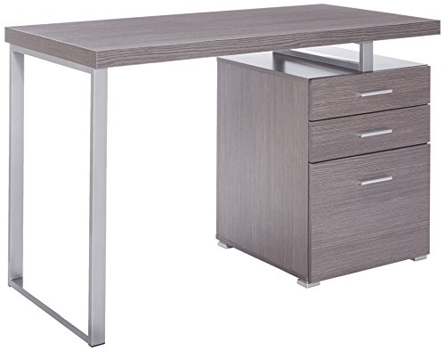 Monarch Specialties Left or Right Facing 47-Inch Modern Home Office Computer Study Writing Desk with Filing Drawer, 48"L, Grey & Silver