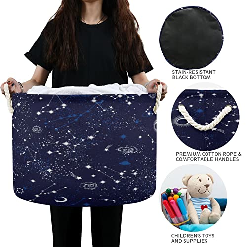 Kigai Cotton Rope Basket Space Galaxy Constellation Sun Moon Large Storage Basket for Toys Blanket Baby Laundry Basket for Nursery, Closet, Bedroom, Home Organization