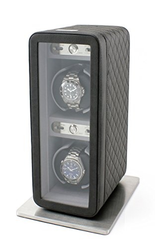 Heiden Monaco Double Watch Winder in Black Leather - Battery Powered or AC Adapter