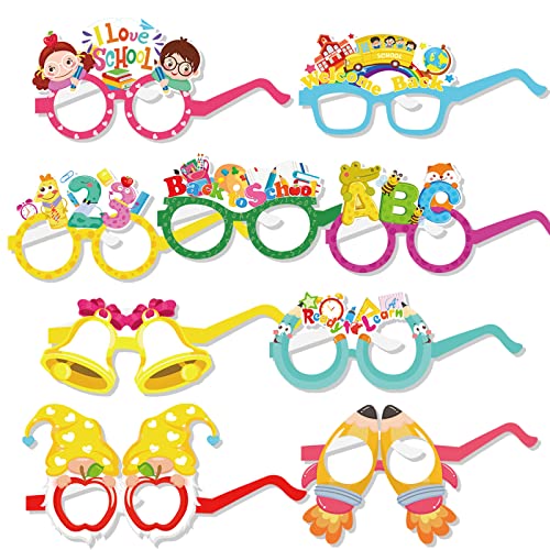 HOWAF 27 pcs Back to School Party Glasses Photo Booth Props, First Day of School Paper Glasses for Kindergarten Preschooler Photo Booth Props Party Decorations Supplies, Back to School Selfie Party Photo Booth Props Supplies