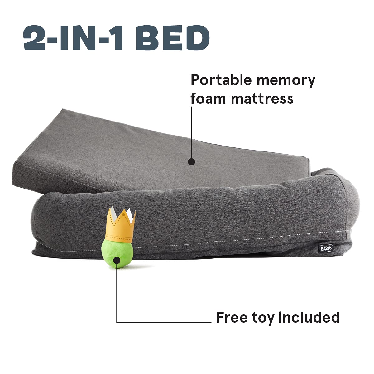 Barkbox Memory Foam Dog Bed with High Density Foam Base for Orthopedic Joint Relief - Crate Lounger, Dog Couch or Sofa Pet Bed - Machine Washable Cover and Water-Resistant Lining - Toy Included
