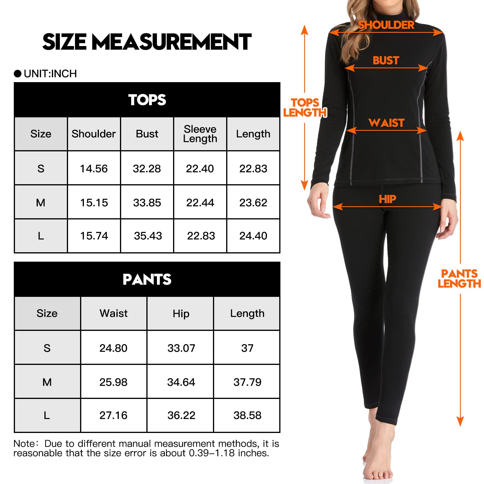 BangJiaju Thermal Underwear Set for Women Base Layer Cold Weather Long Johns Set Compression Sport Underwear Black